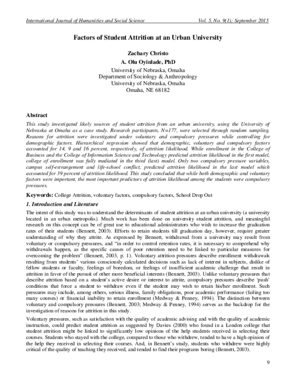 (PDF) Factors of Student Attrition at an Urban University