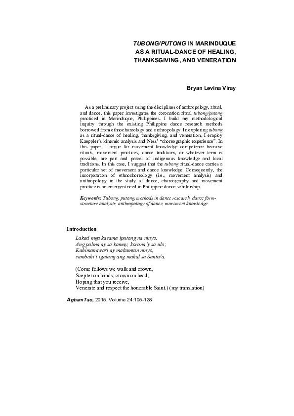 (PDF) Tubong/Putong in Marinduque as a Ritual-Dance of Healing ...