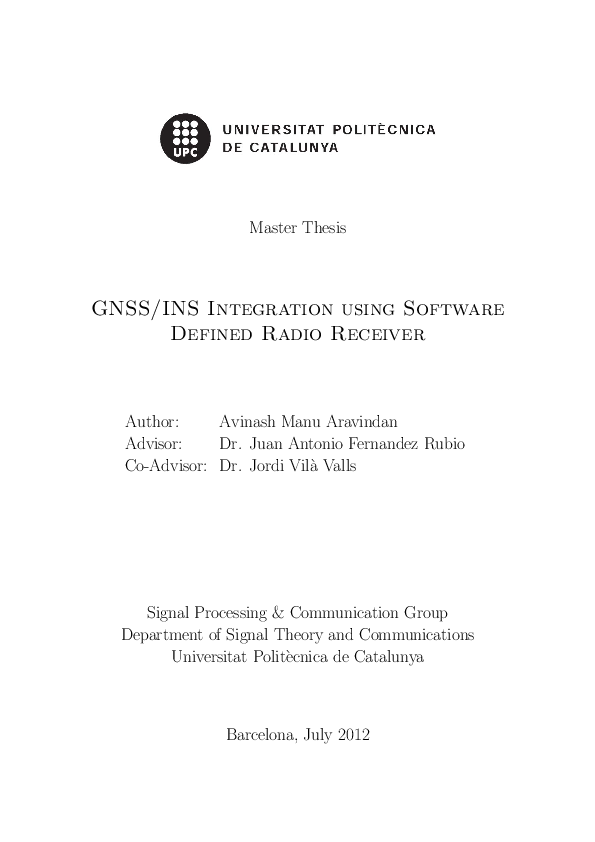 (PDF) GNSS/INS Integration using Software Defined Radio Receiver
