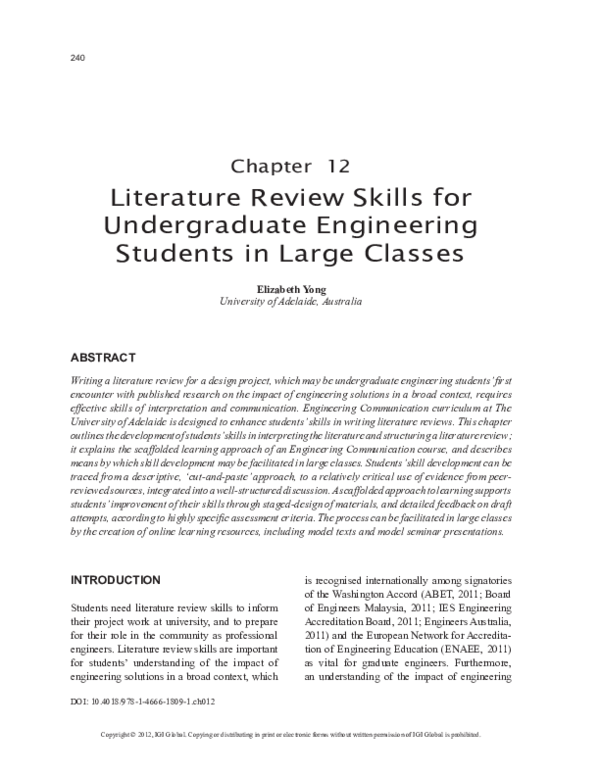 (PDF) Literature Review Skills for Undergraduate Engineering Students ...