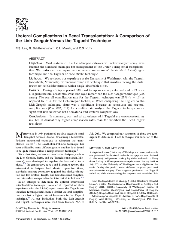 (PDF) Ureteral Complications in Renal Transplantation: A Comparison of ...