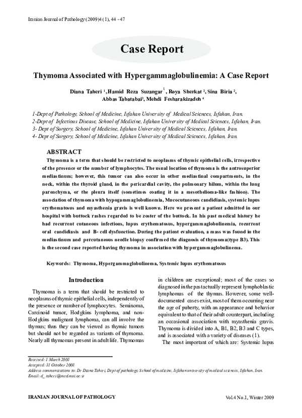 (PDF) Thymoma Associated with Hypergammaglobulinemia: A Case Report ...
