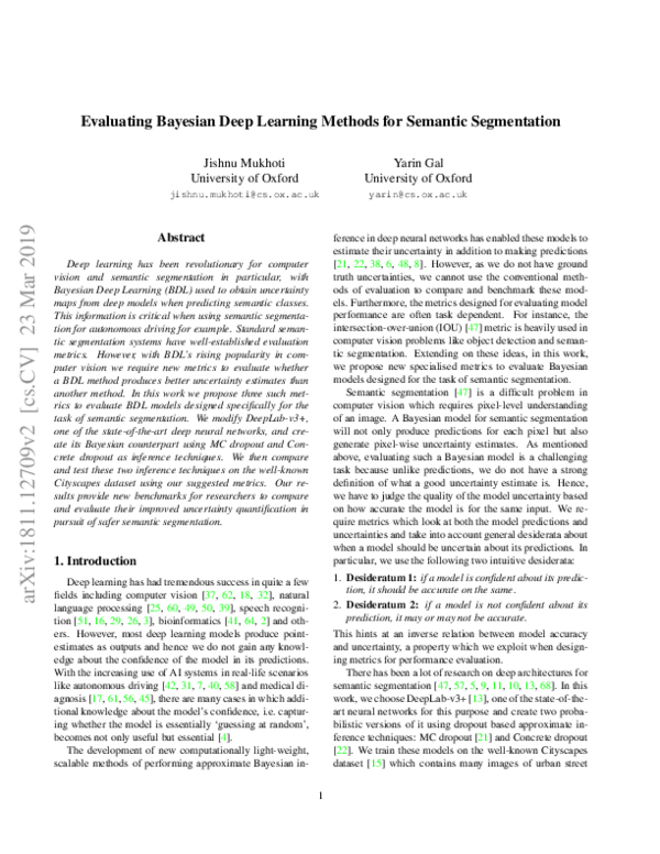 (PDF) Evaluating Bayesian Deep Learning Methods for Semantic Segmentation (PDF) Evaluating Bayesian Deep Learning Methods for Semantic Segmentation