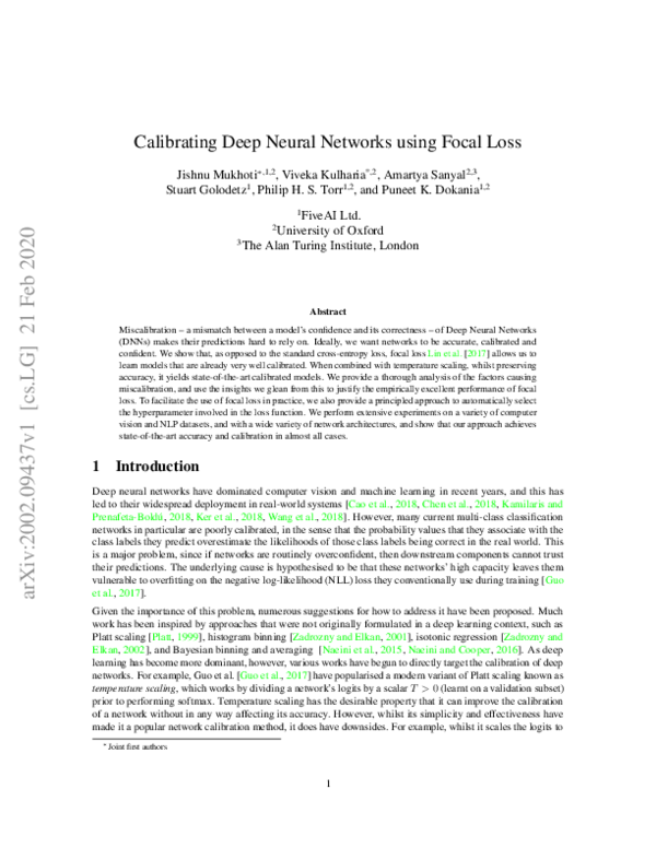 (PDF) Calibrating Deep Neural Networks using Focal Loss