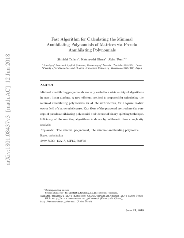 (PDF) Efficient Minimal Annihilating Polynomial Calculation
