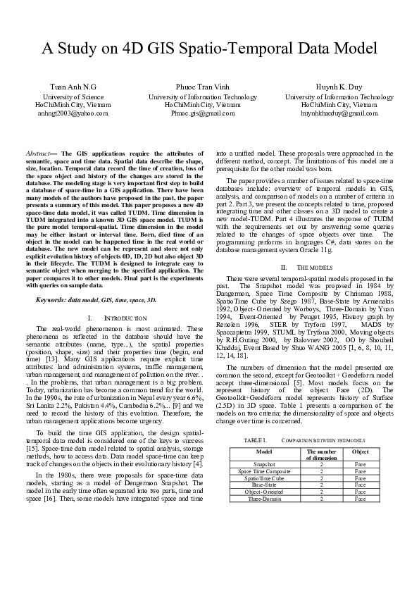 (PDF) A Study on 4D GIS Spatio-Temporal Data Model