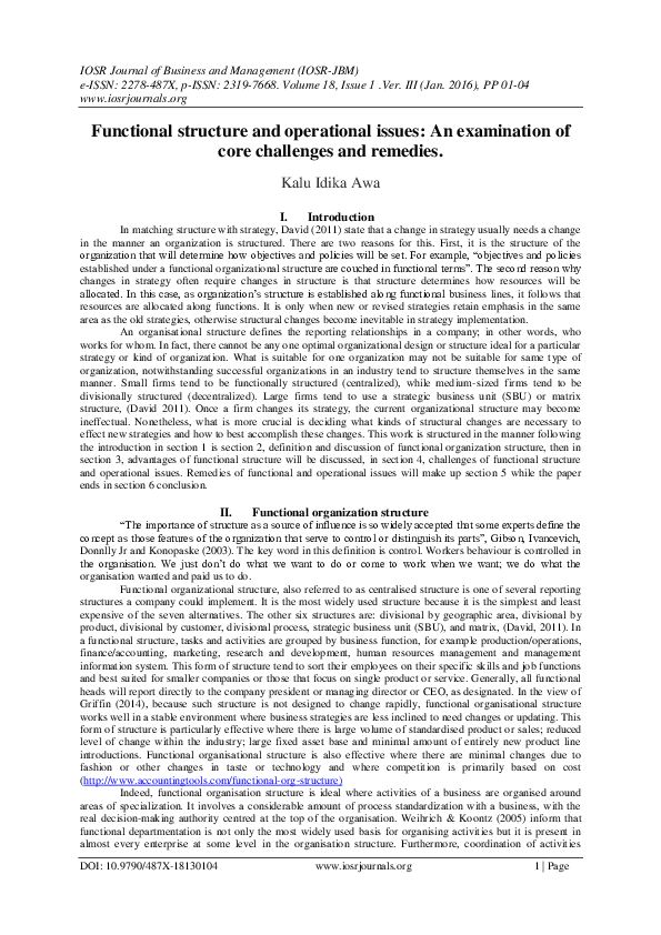 (PDF) Functional structure and operational issues : An examination of ...