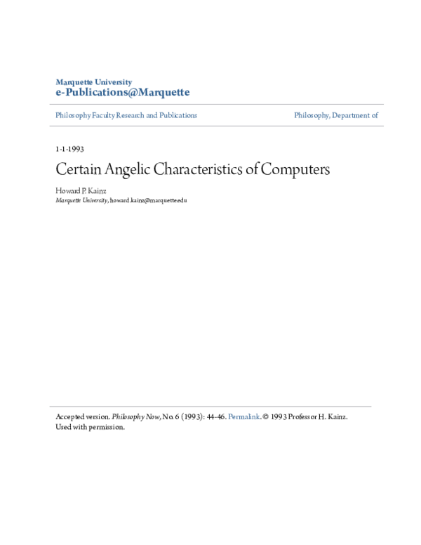 (PDF) Certain Angelic Characteristics of Computers