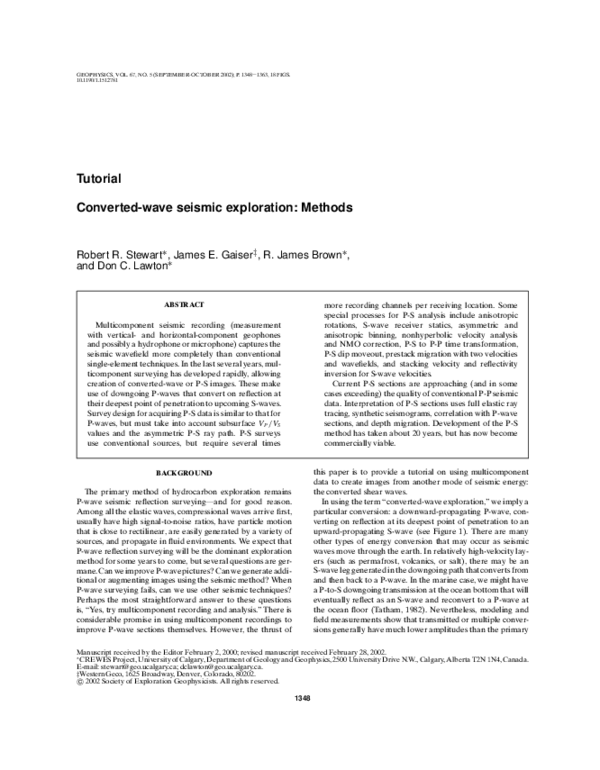 (PDF) Converted‐wave seismic exploration: Methods