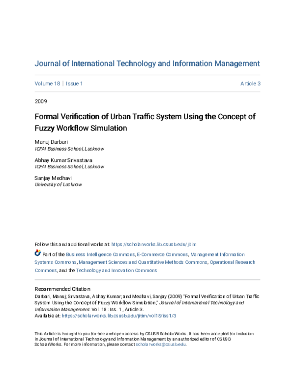 (PDF) Formal Verification of Urban Traffic System Using the Concept of Fuzzy Workflow Simulation