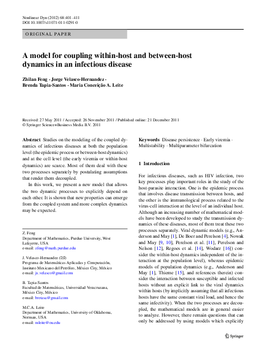 (PDF) A model for coupling within-host and between-host dynamics in an ...