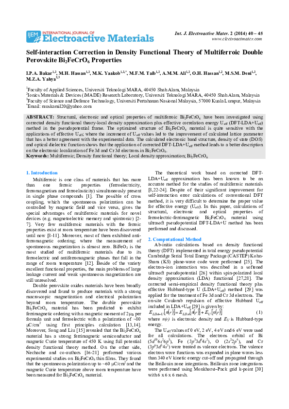 (PDF) Self-interaction Correction in Density Functional Theory of Multiferroic Double Perovskite ...