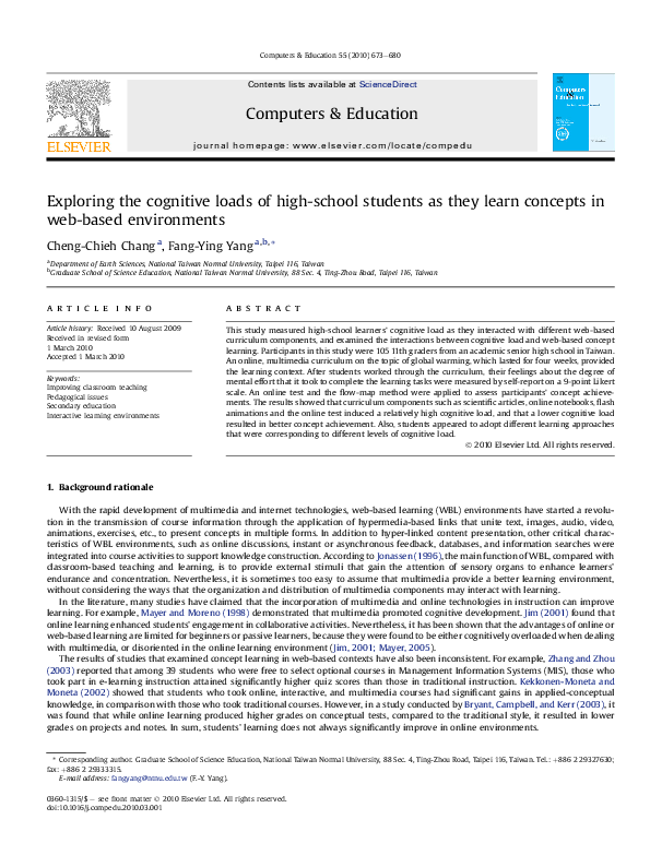 (PDF) Exploring the cognitive loads of high-school students as they ...