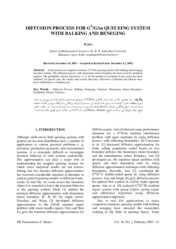 (PDF) Diffusion Process for GX/G/M Queuing System with Balking and Reneging
