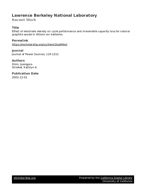 (PDF) Effect of electrode density on cycle performance and irreversible ...