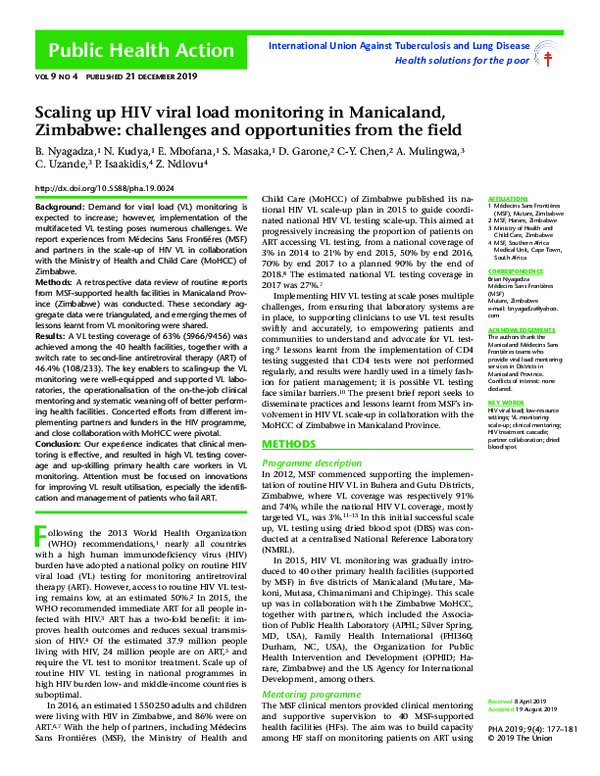 (PDF) Scaling up HIV viral load monitoring in Manicaland, Zimbabwe ...