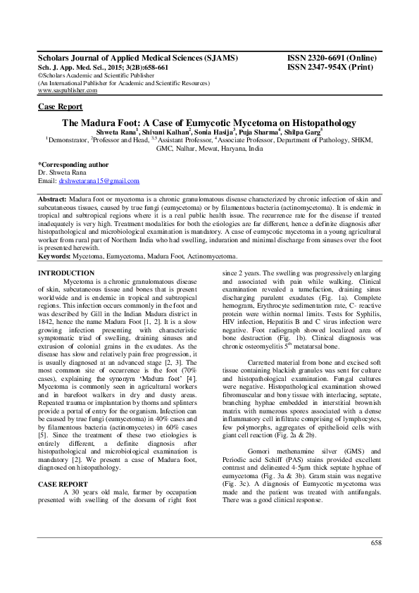 (PDF) The Madura Foot : A Case of Eumycotic Mycetoma on Histopathology