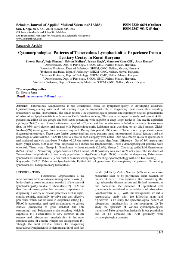 (PDF) Cytomorphological Patterns of Tuberculous Lymphadenitis ...