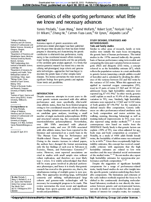 (PDF) Genomics of elite sporting performance: what little we know and ...