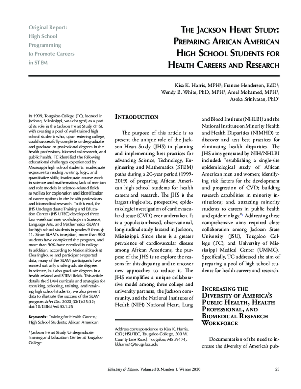 (PDF) The Jackson Heart Study: Preparing African American High School ...