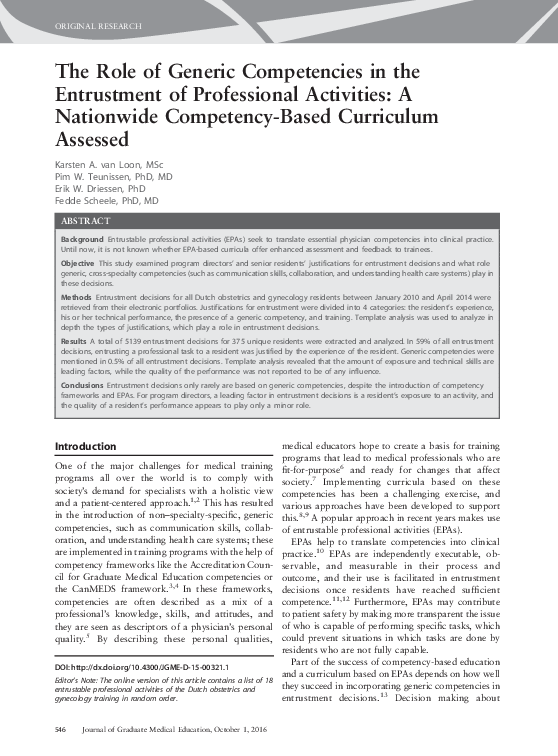 (PDF) The Role of Generic Competencies in the Entrustment of ...
