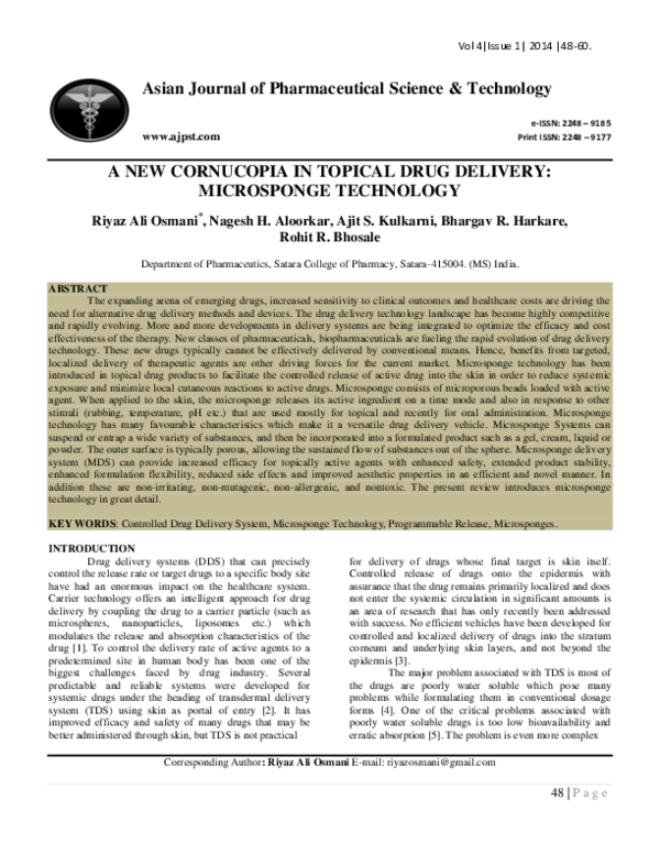 (PDF) A New Cornucopia in Topical Drug Delivery: Microsponge Technology