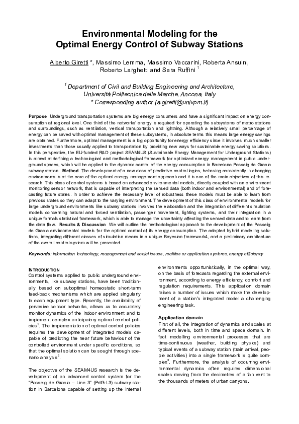 (PDF) Environmental modeling for the optimal energy control of subway ...