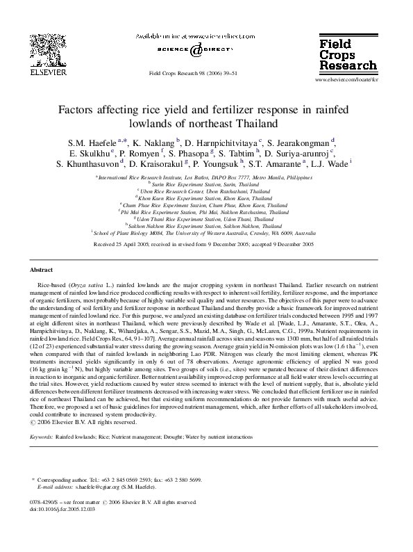 (PDF) Factors affecting rice yield and fertilizer response in rainfed ...