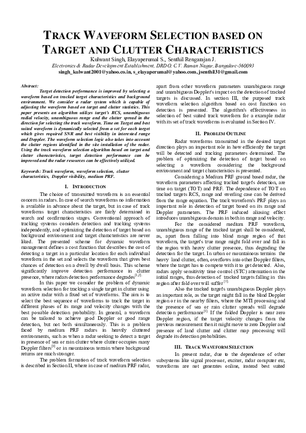 (PDF) Track Waveform Selection Based on Target and Clutter Characteristics