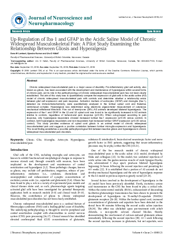 (PDF) Up-Regulation of Iba-1 and GFAP in the Acidic Saline Model of ...