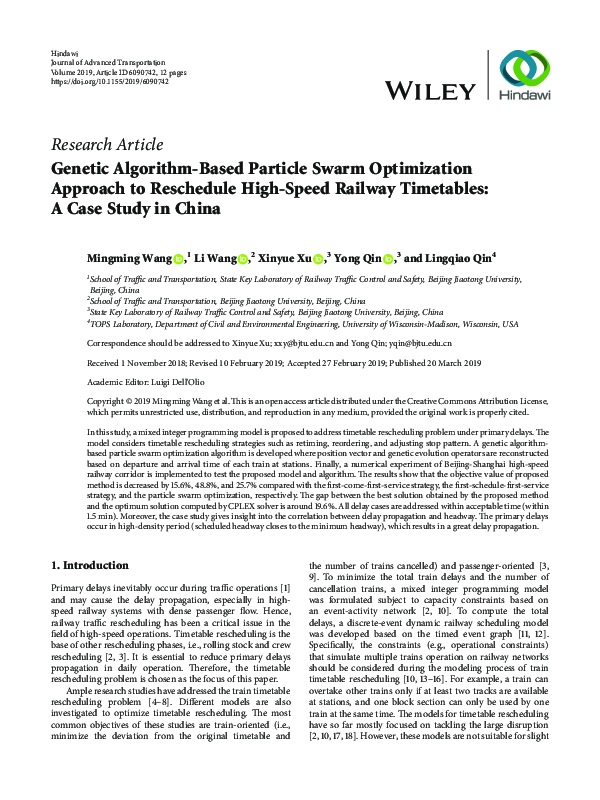 Pdf Genetic Algorithm Based Particle Swarm Optimization Approach To Reschedule High Speed