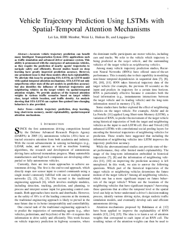 Pdf Vehicle Trajectory Prediction Using Lstms With Spatial Temporal 0891