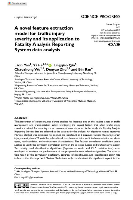 (PDF) A Novel Feature Extraction Model for Traffic Injury Severity and Its Application to FARS ...