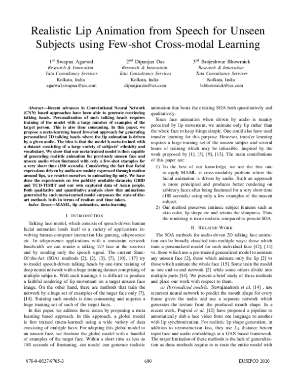 (PDF) Realistic Lip Animation from Speech for Unseen Subjects using Few ...