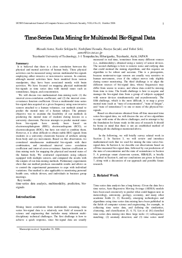 (PDF) Time Series Data Mining for Multimodal Bio-Signal Data