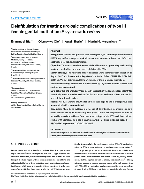 (PDF) Deinfibulation for treating urologic complications of type III ...