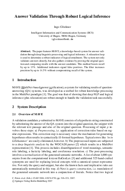 (PDF) Answer Validation Through Robust Logical Inference