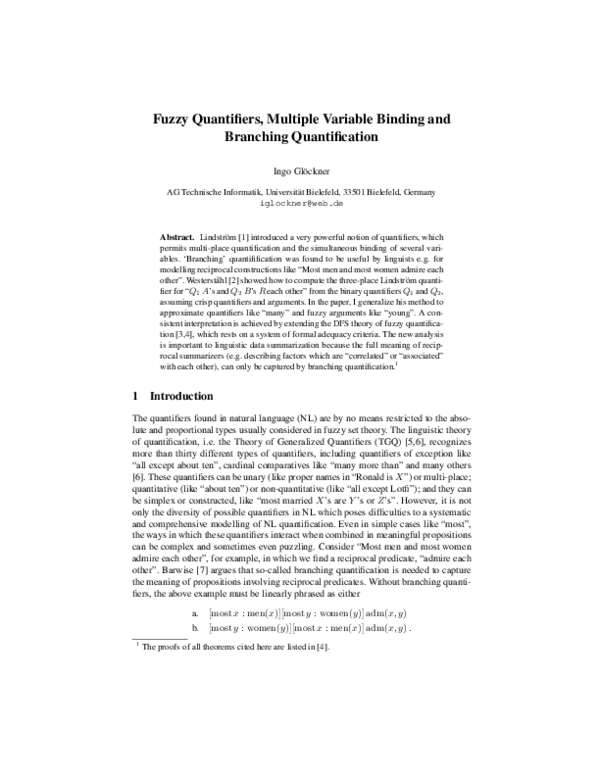 Pdf Fuzzy Quantifiers Multiple Variable Binding And Branching Quantification
