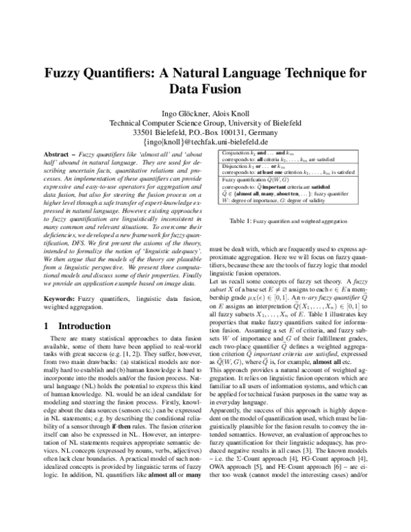 (PDF) Fuzzy Quantifiers: A Natural Language Technique for Data Fusion