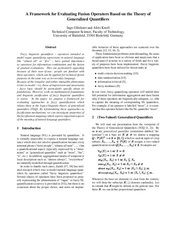 Pdf A Framework For Evaluating Fusion Operators Based On The Theory Of Generalized Quantifiers