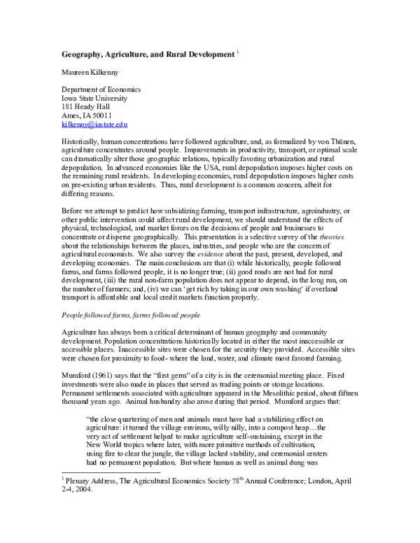 (PDF) Geography , Agriculture , and Rural Development