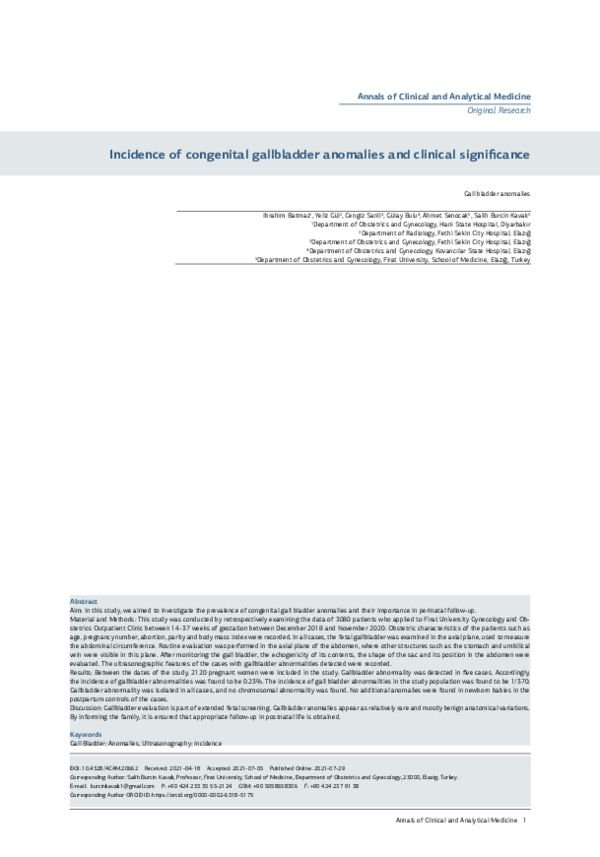 (PDF) Incidence of congenital gallbladder anomalies and clinical ...