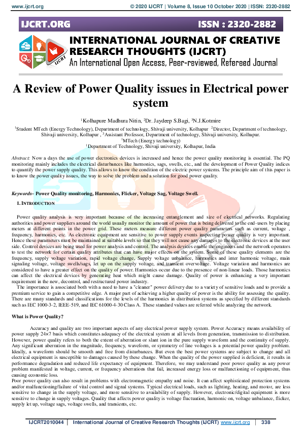 (PDF) A Review of Power Quality issues in Electrical power system