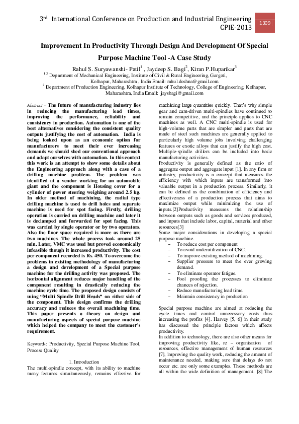 (PDF) Improvement In Productivity Through Design And Development Of Special Purpose Machine Tool ...