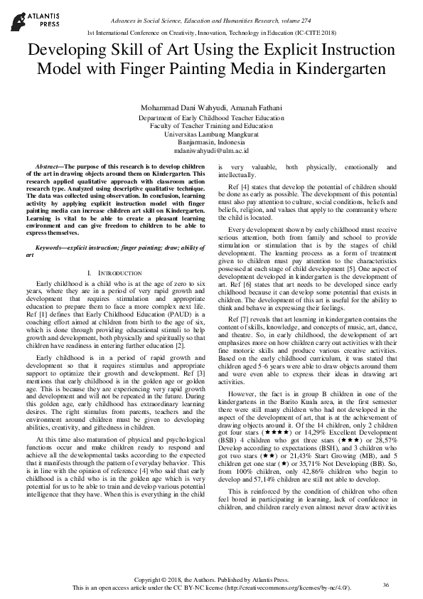 (PDF) Developing Skill of Art Using the Explicit Instruction Model with ...