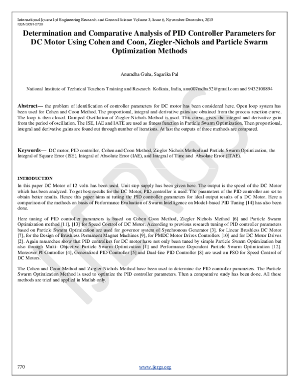 Pdf Determination And Comparative Analysis Of Pid Controller Parameters For Dc Motor Using