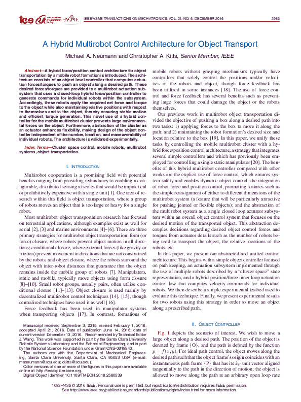 (PDF) A Hybrid Multirobot Control Architecture for Object Transport