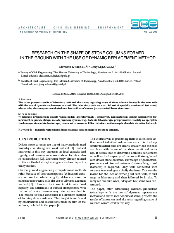 (PDF) Research on the shape of stone columns formed in the ground with ...