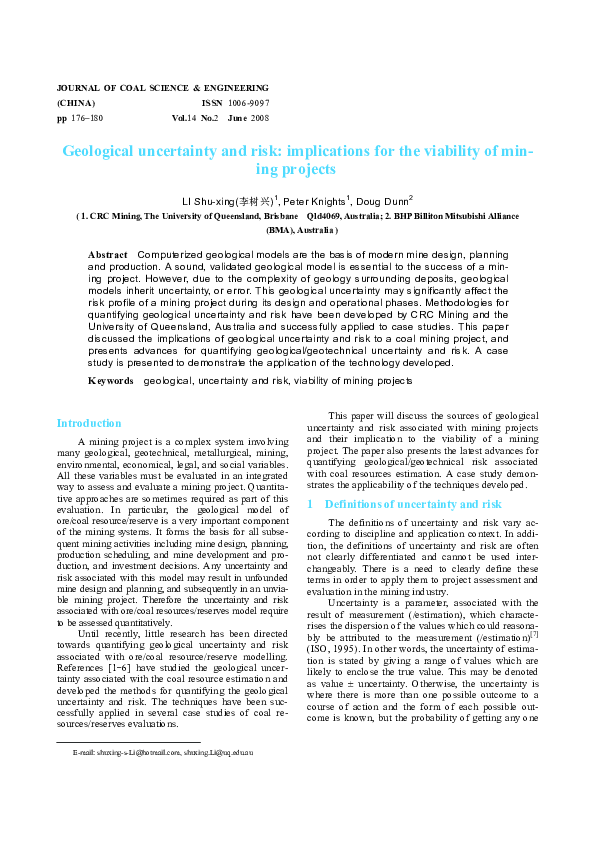 (PDF) Geological uncertainty and risk: implications for the viability ...