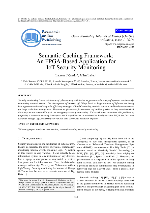 Pdf Semantic Caching Framework An Fpga Based Application For Iot Security Monitoring